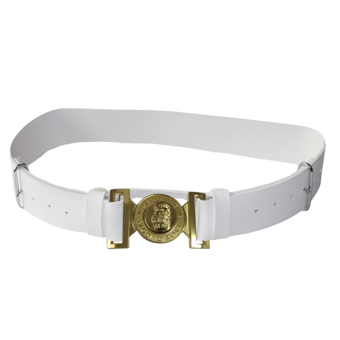White PVC Parade waist Belt fitted with Gold Buckle – Jim Kilpatrick ...
